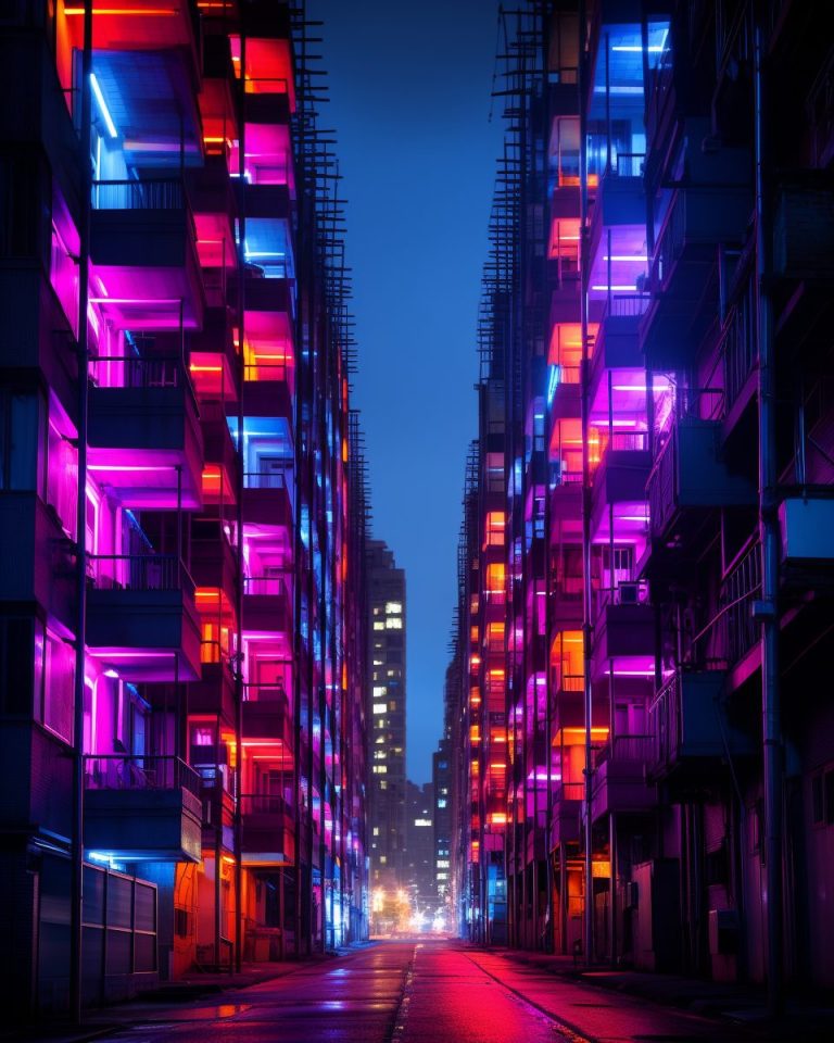 Colorful Neon Modern Apartment Buildings