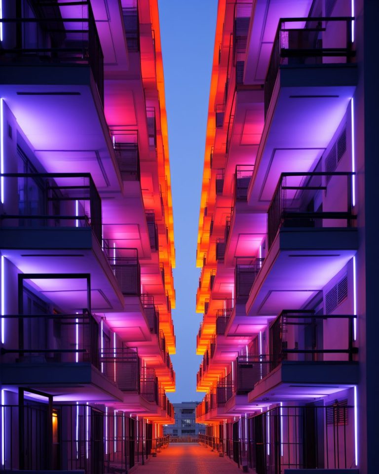 Colorful Neon Modern Apartment Buildings