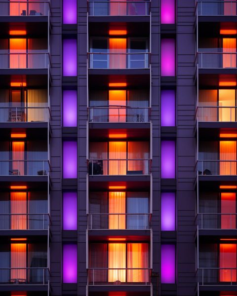 Colorful Neon Modern Apartment Buildings