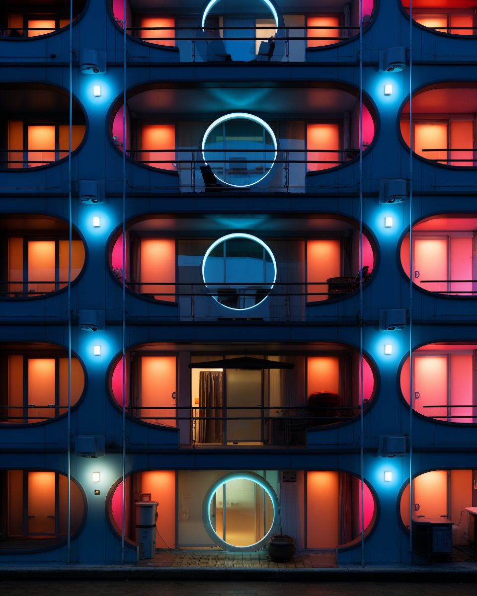 Colorful Neon Modern Apartment Buildings