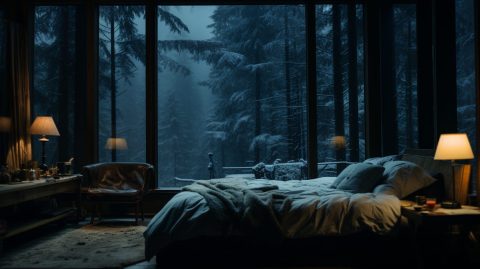 Cozy Bedrooms with a Snowy Forest View