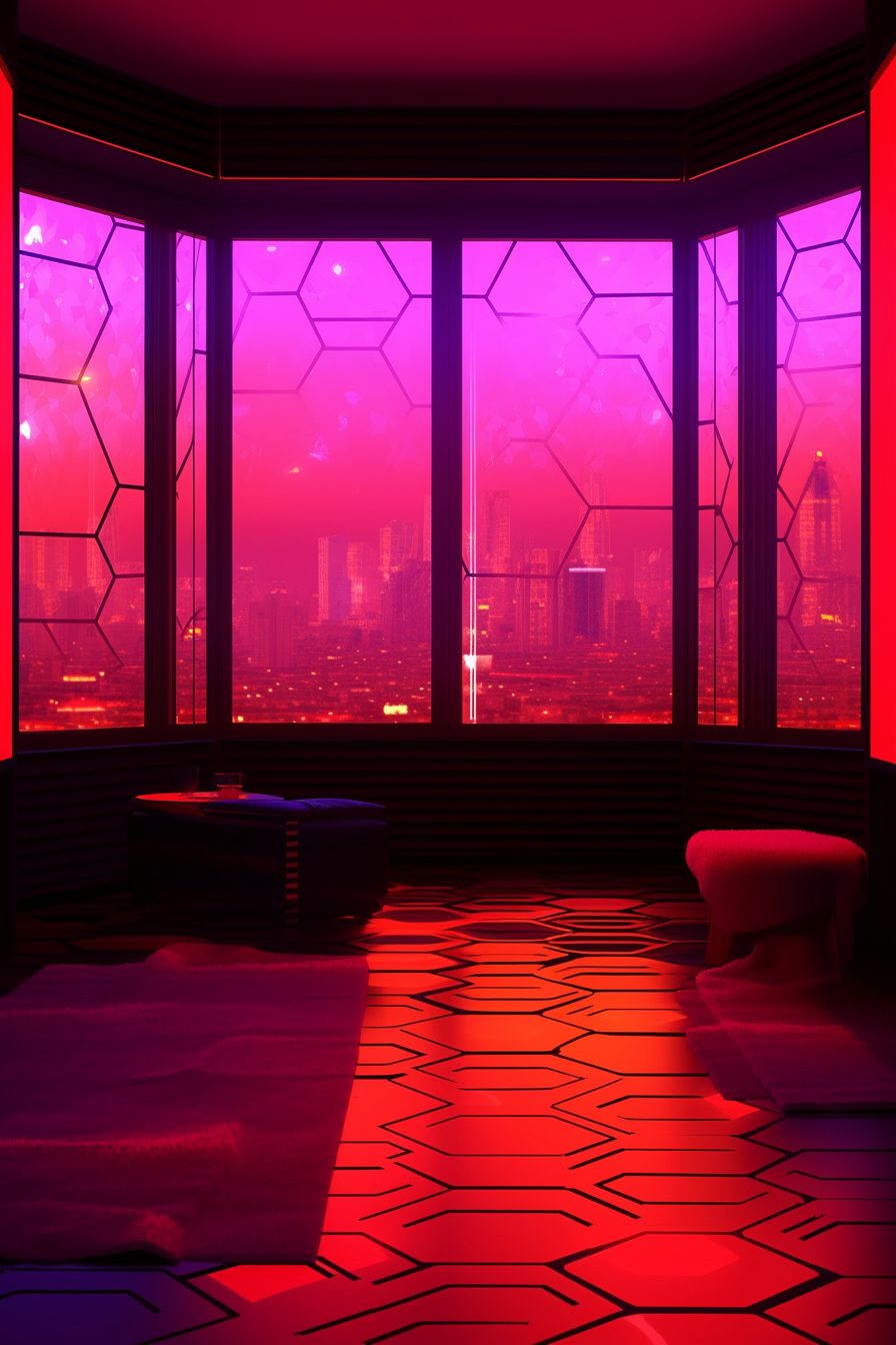Cyberpunk Neon Hexagon Theme Apartment Room