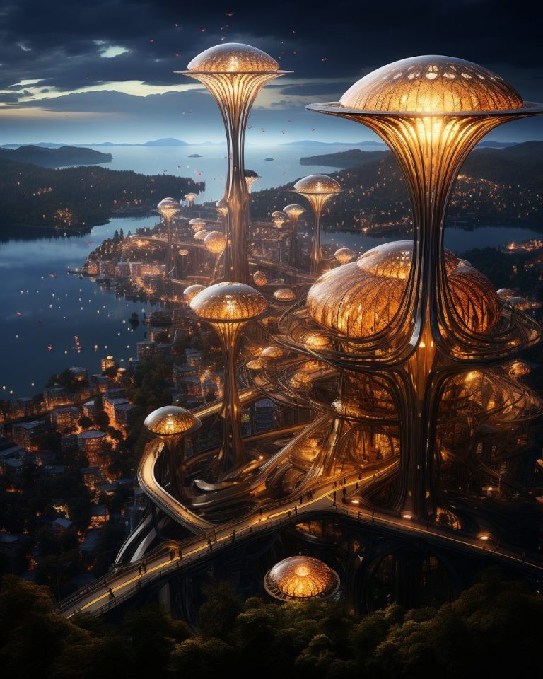 Futuristic Cities with Towering Vertical Structures