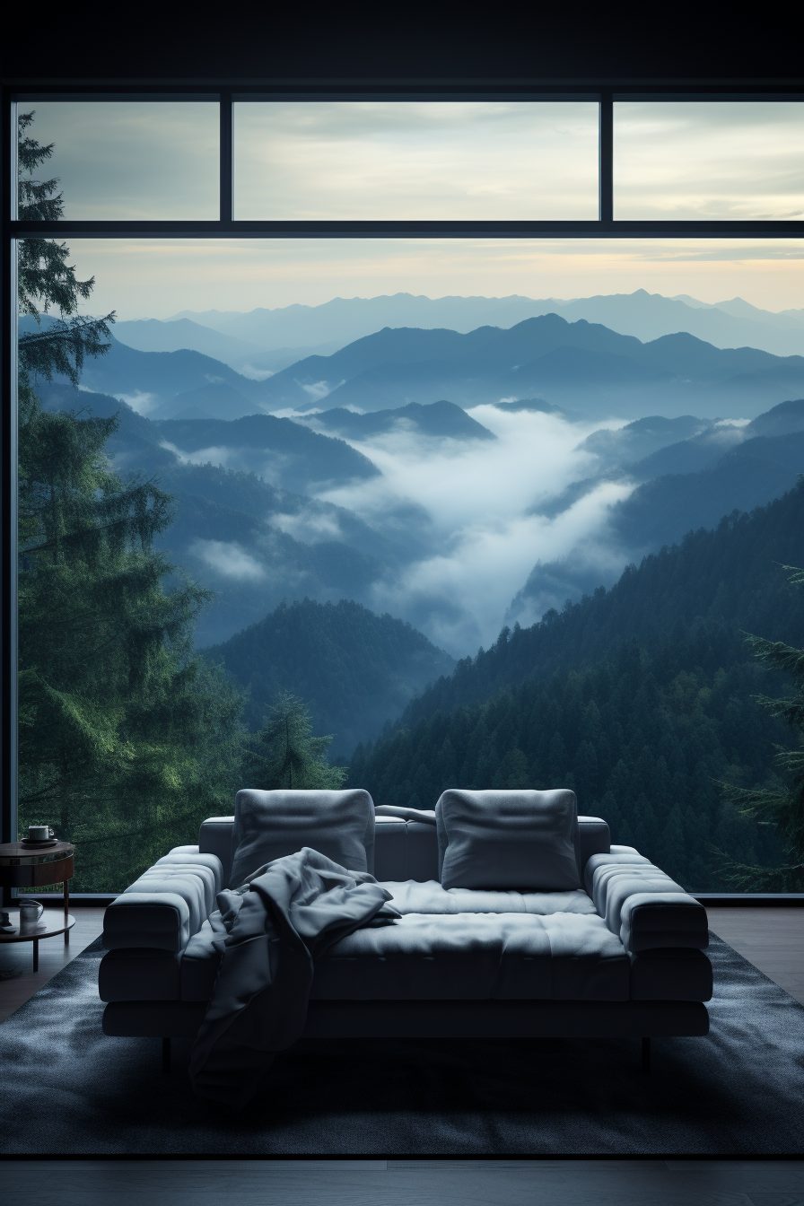 Minimalistic Room with a Mountainscape View