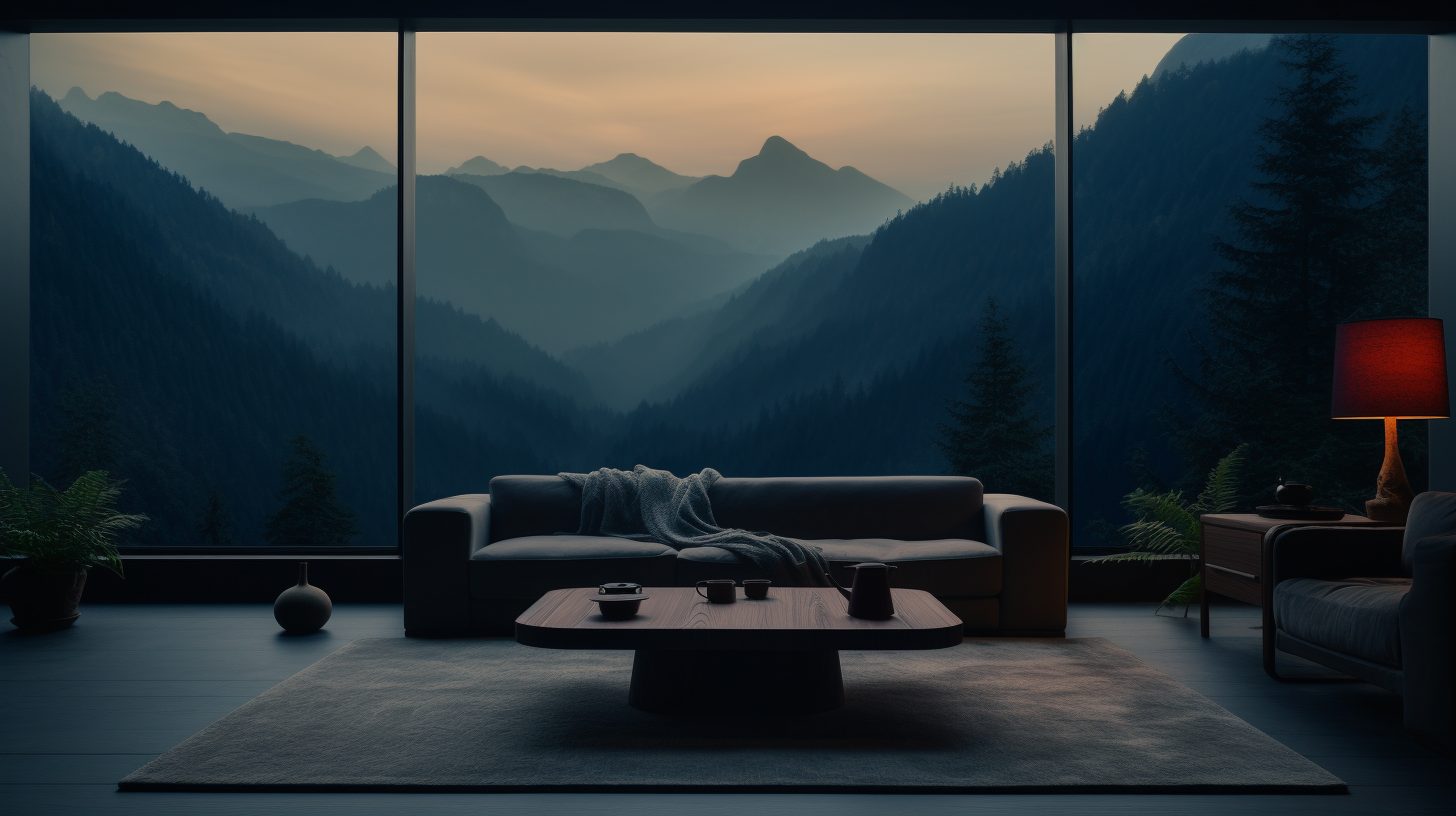 Minimalistic Room with a Mountainscape View