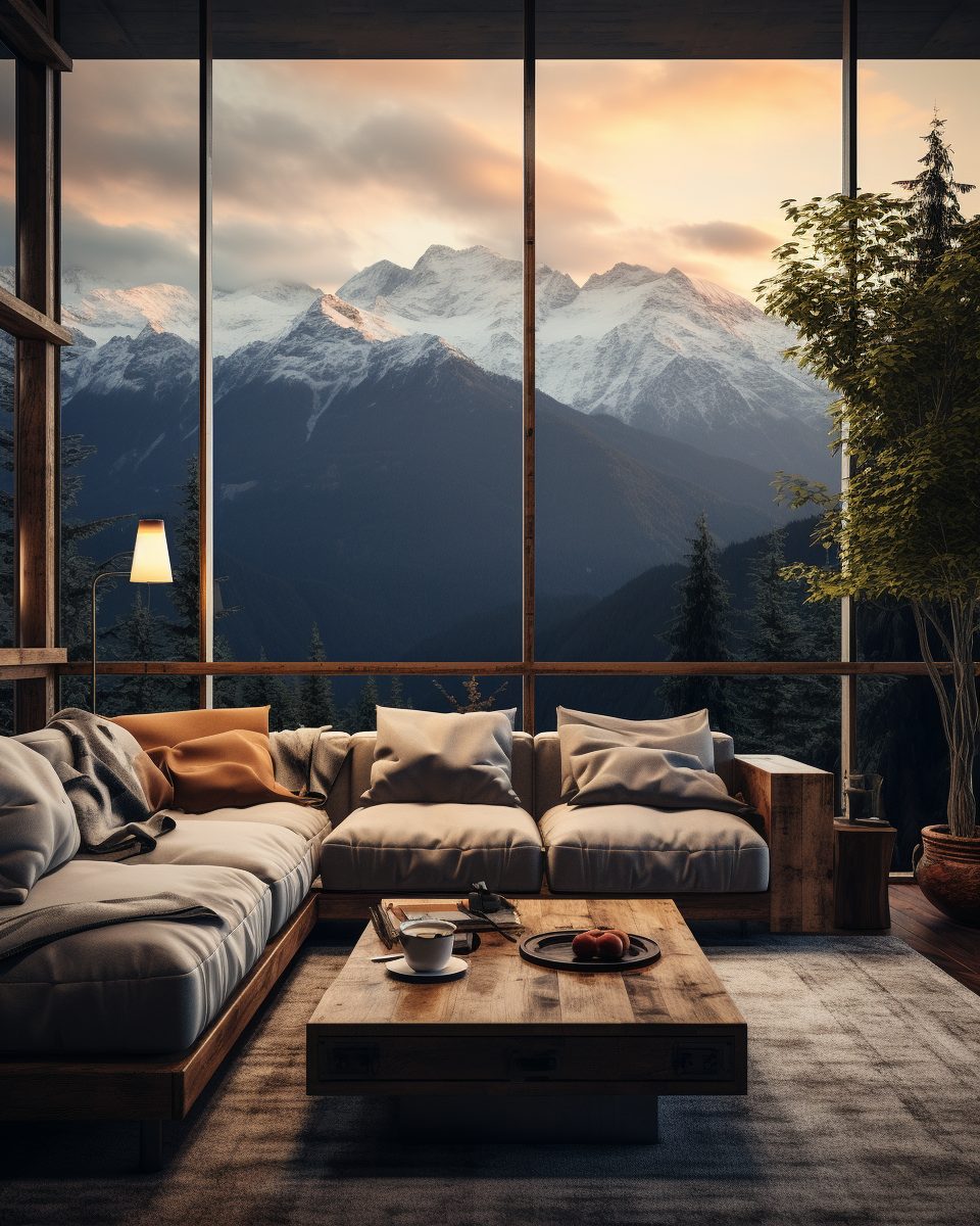 Minimalistic Room with a Mountainscape View