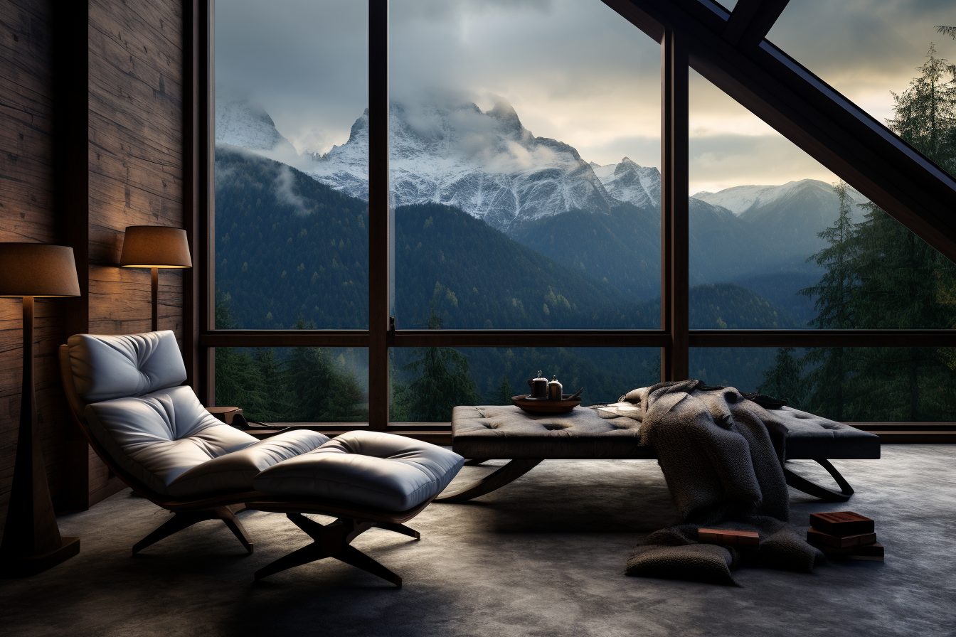 Minimalistic Room with a Mountainscape View