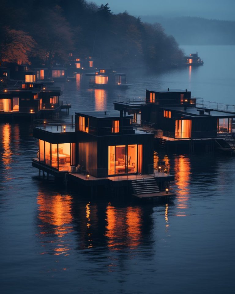 Modern Floating Houses On A Lake
