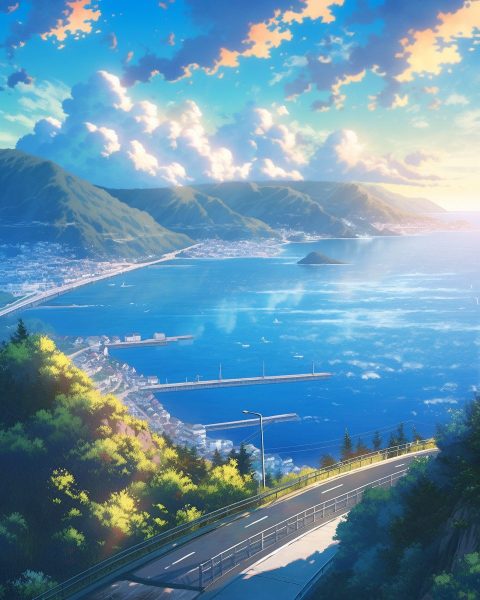 The Highway to a Coastal Town with Waterfront View
