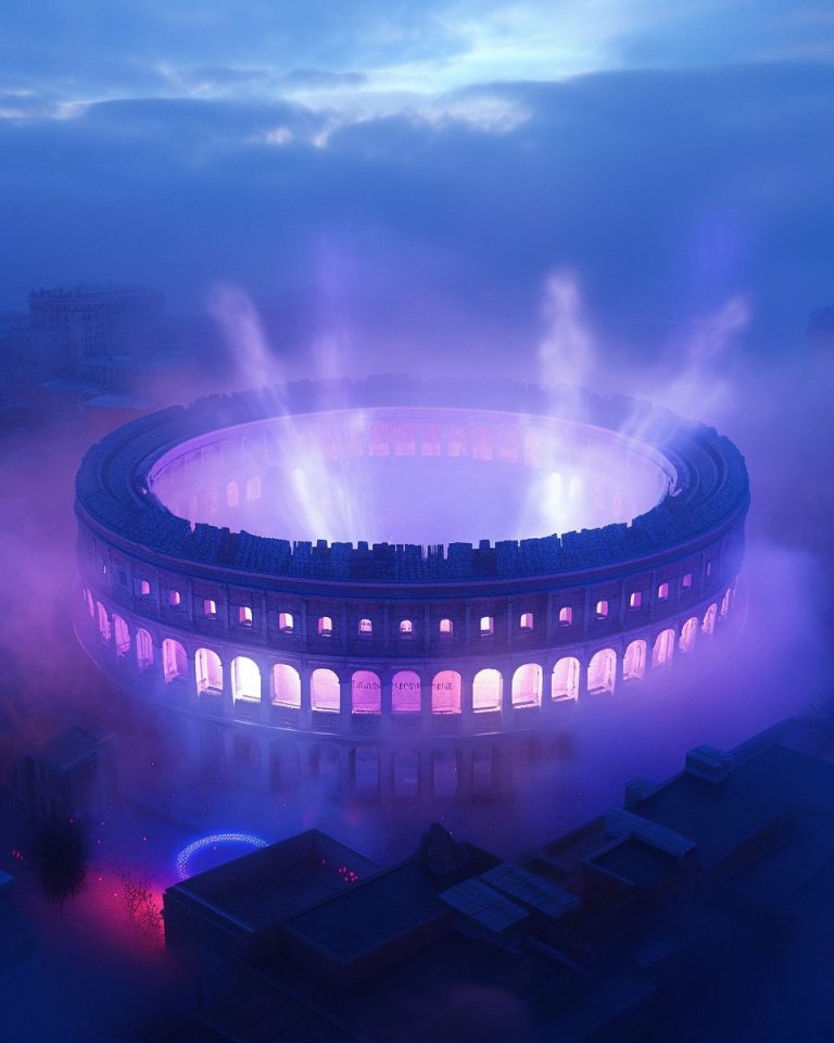 The Roman Colosseum with Cyberpunk Neon Vibes