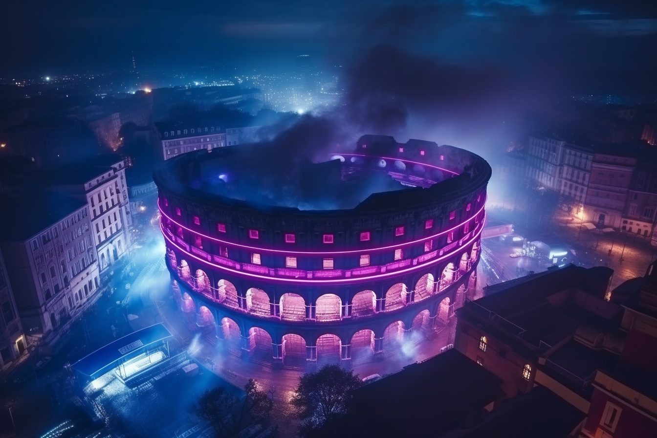 The Roman Colosseum with Cyberpunk Neon Vibes