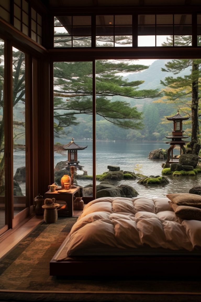 Traditional Japanese Style Lakehouse with a View