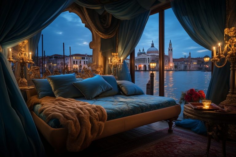Venetian Style Bedroom with a View of the Venice River