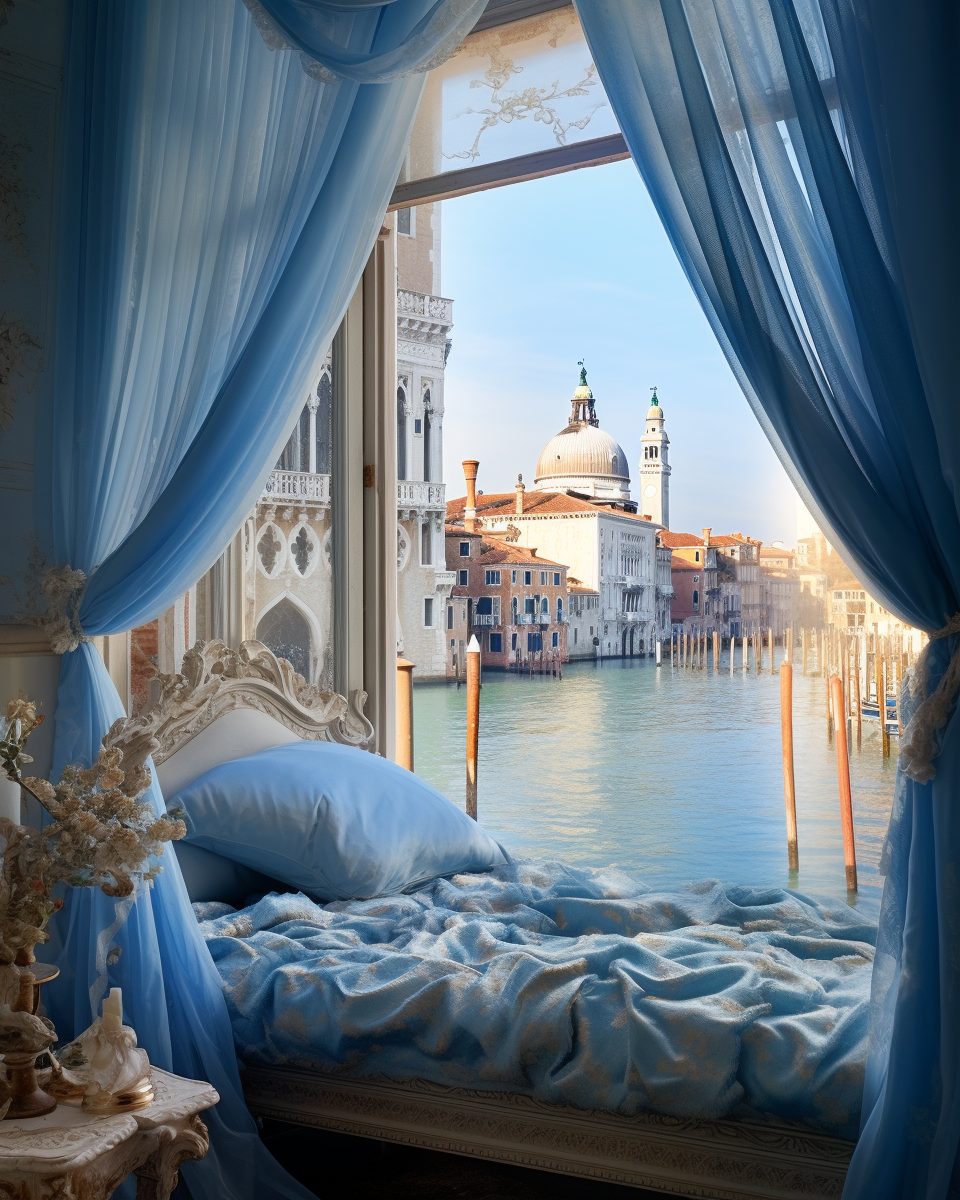 Venetian Style Bedroom with a View of the Venice River