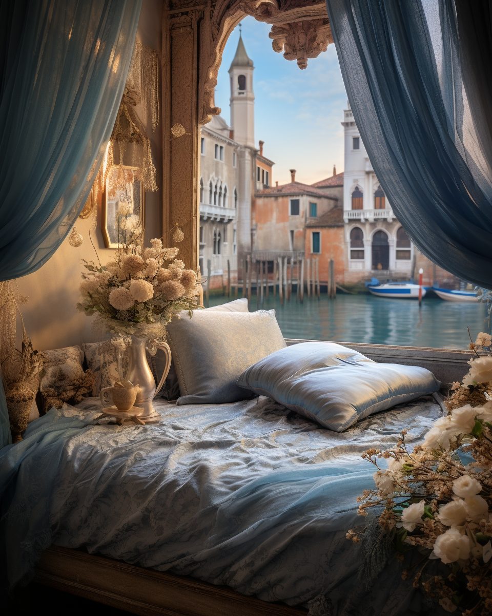 Venetian Style Bedroom with a View of the Venice River
