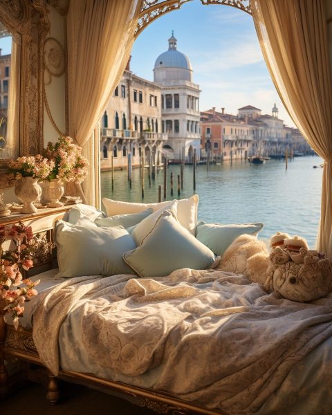 Venetian Style Bedroom with a View of the Venice River
