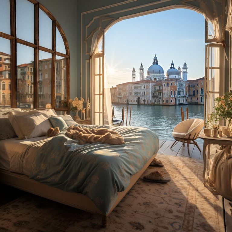 Venetian Style Bedroom with a View of the Venice River