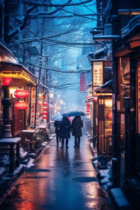 View of the Snowy Tokyo City Streets