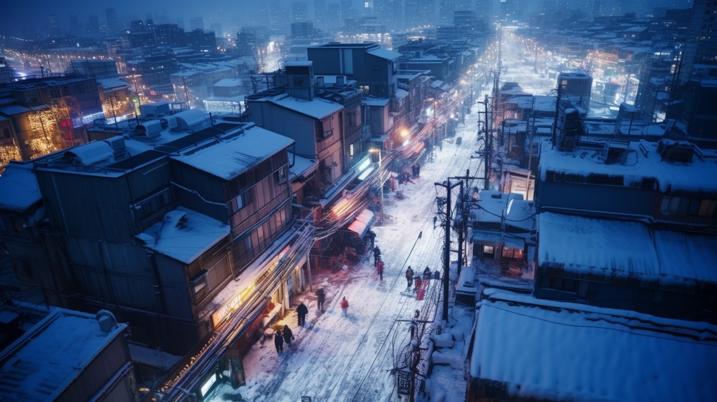 View of the Snowy Tokyo City Streets