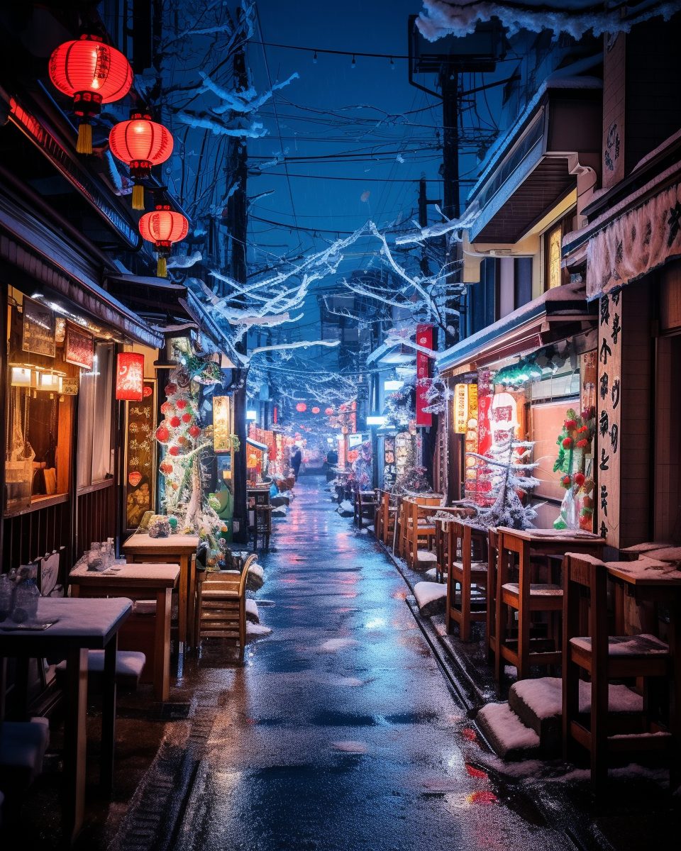 View of the Snowy Tokyo City Streets