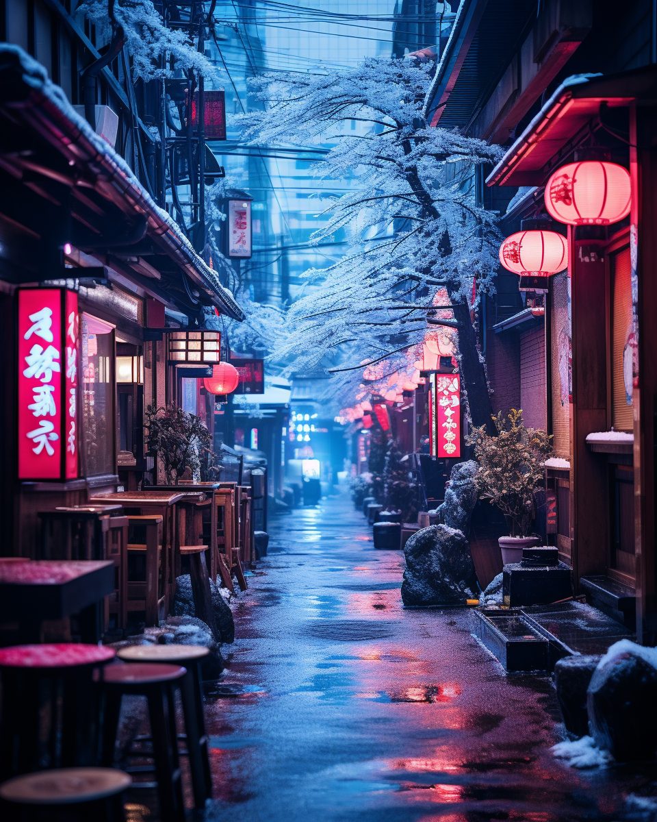 View of the Snowy Tokyo City Streets