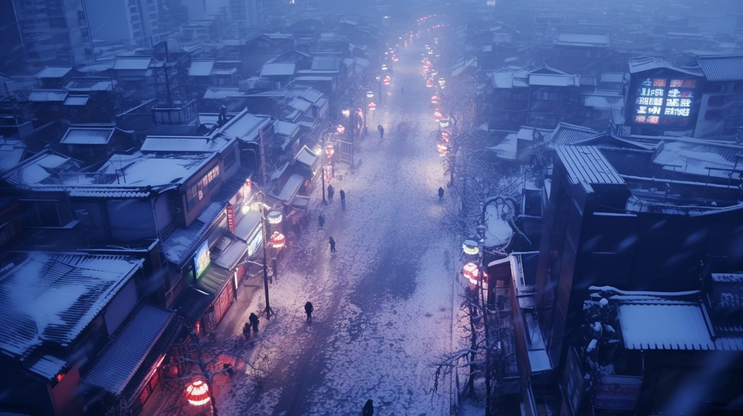 View of the Snowy Tokyo City Streets