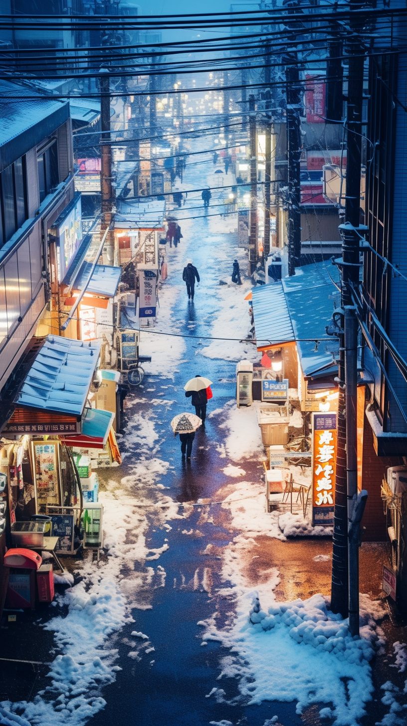 View of the Snowy Tokyo City Streets