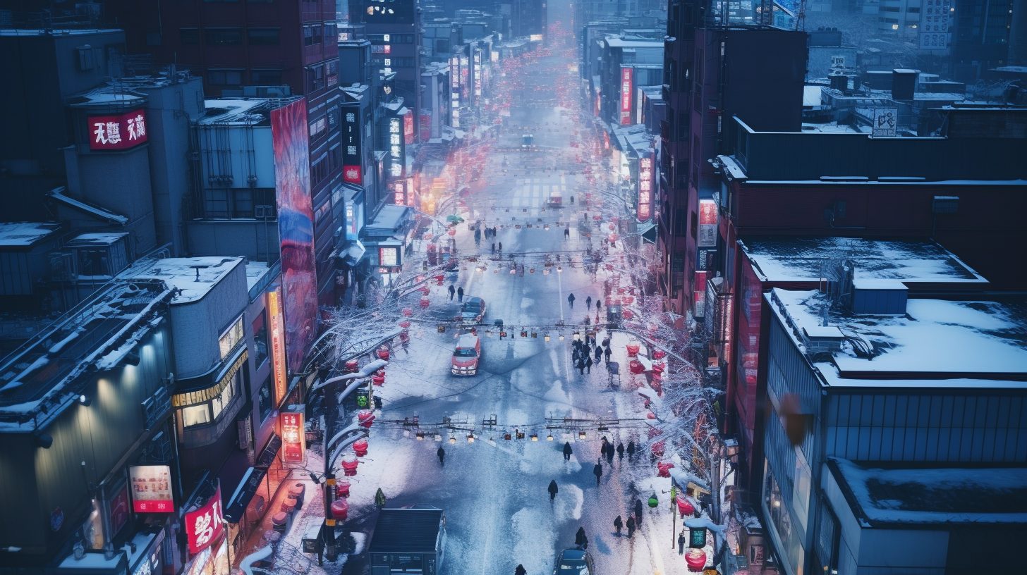 View of the Snowy Tokyo City Streets
