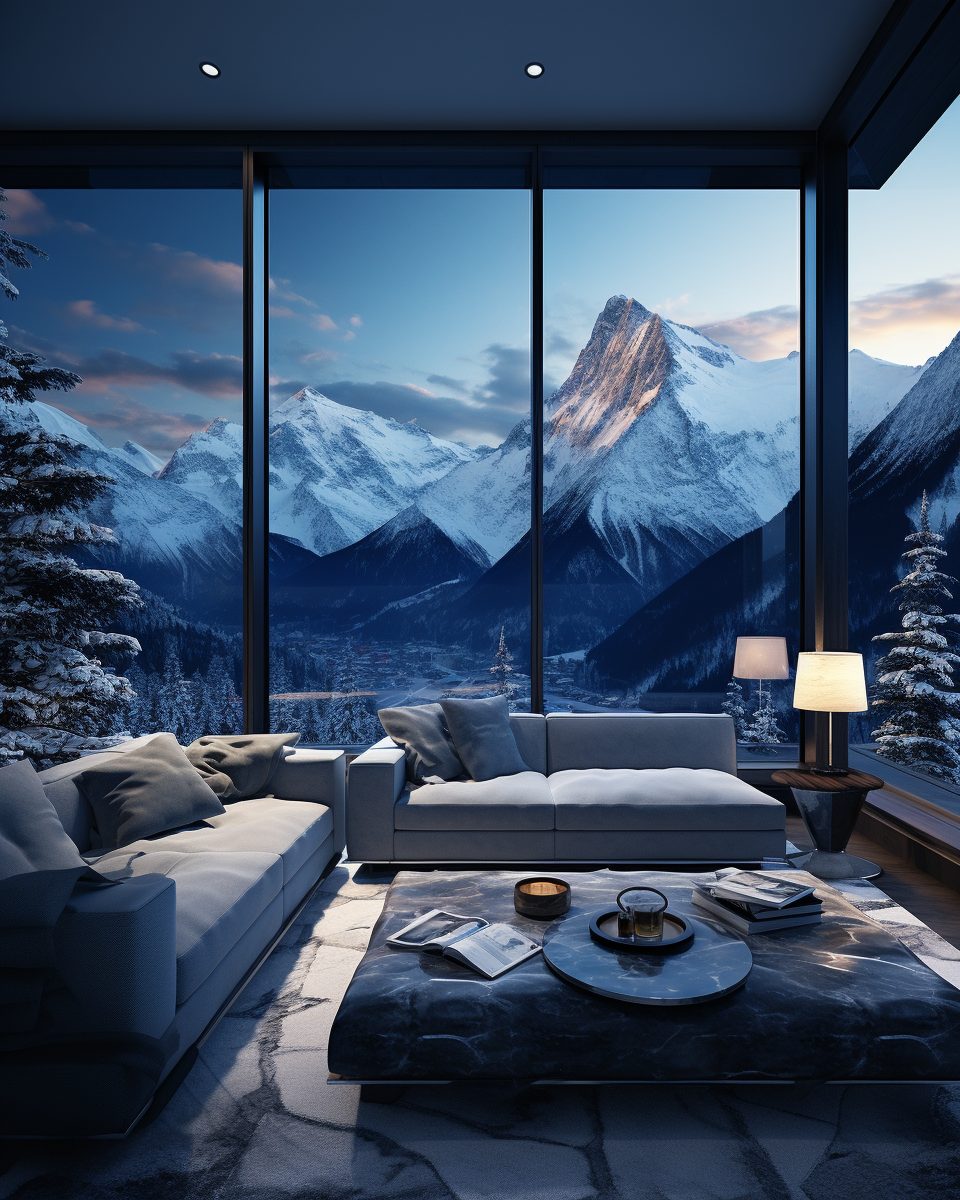 A Contemporary House with a Snow-Covered Landscape View