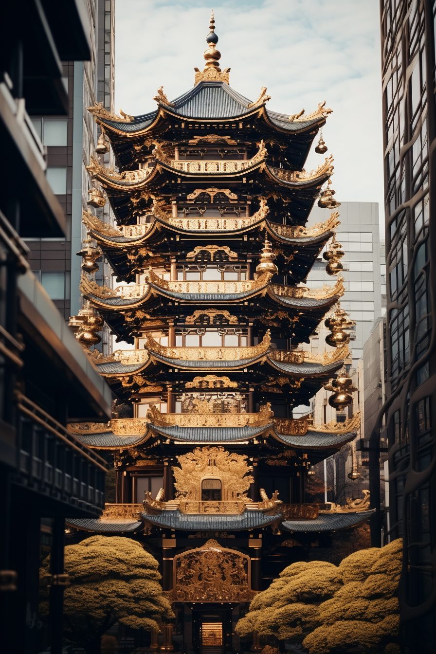 Golden Traditional Japanese Architectures with a Modern Touch
