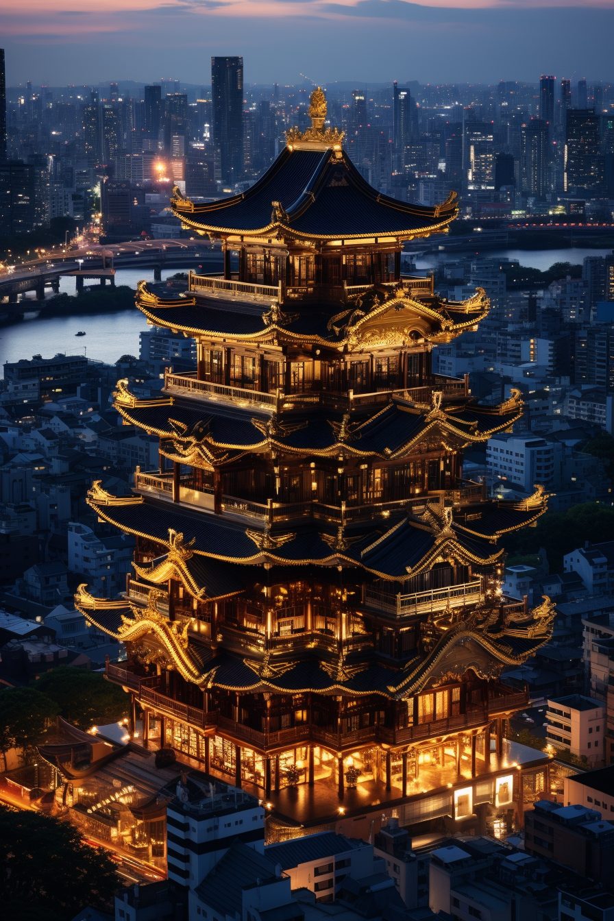 Golden Traditional Japanese Architectures with a Modern Touch