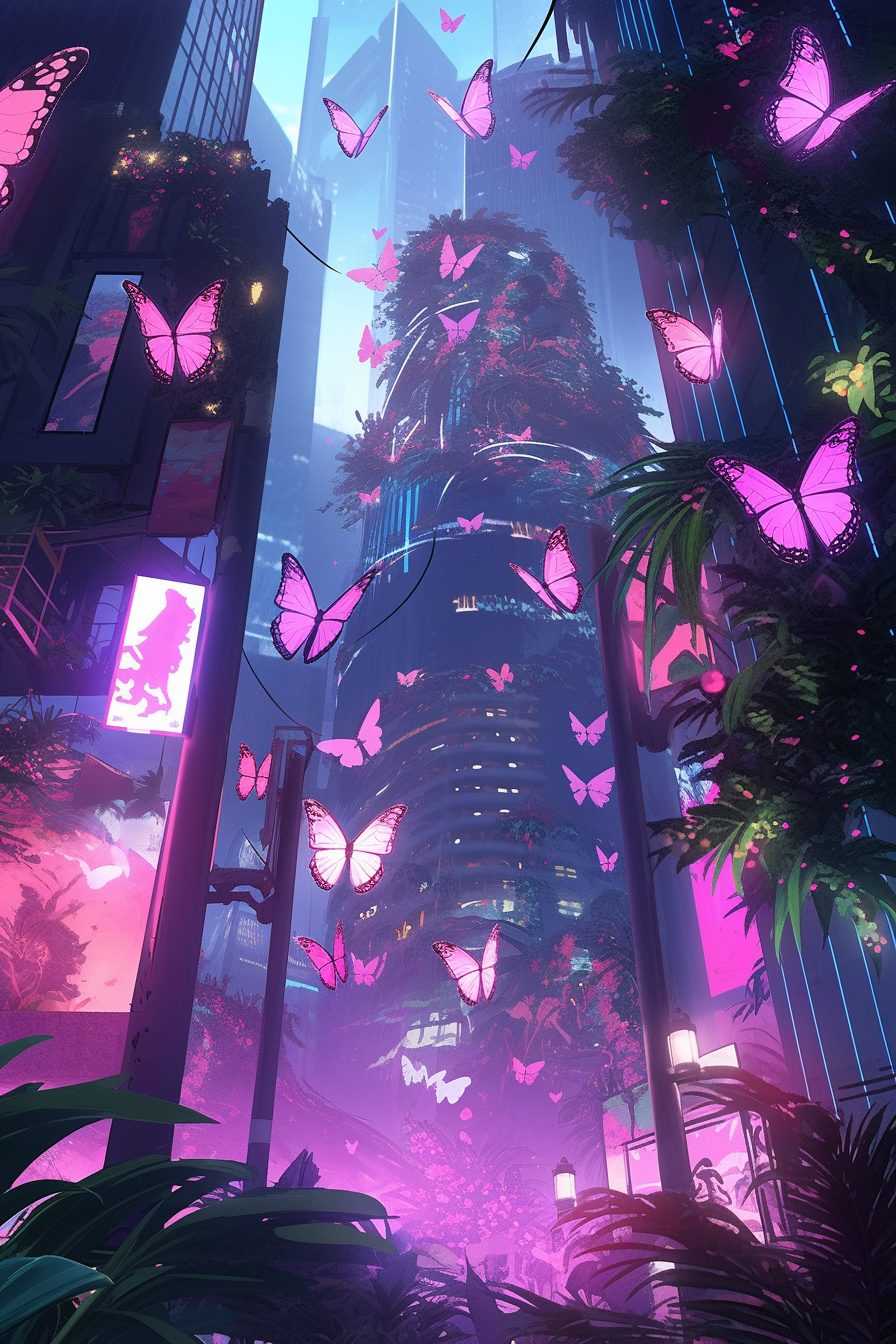 The Neon Butterfly Gardens of Cyberpunk City