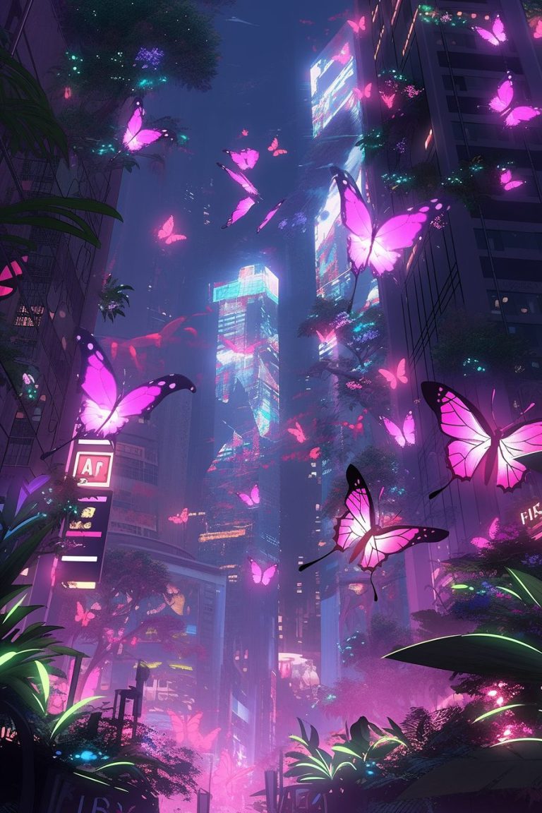 The Neon Butterfly Gardens of Cyberpunk City