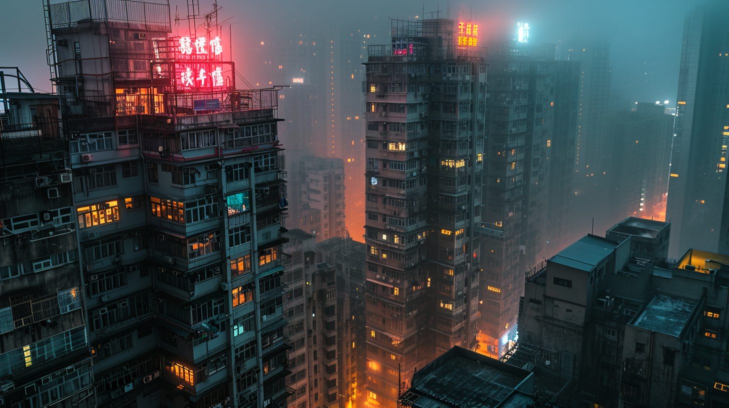 Apartment Buildings in Hong Kong with Neon Signs