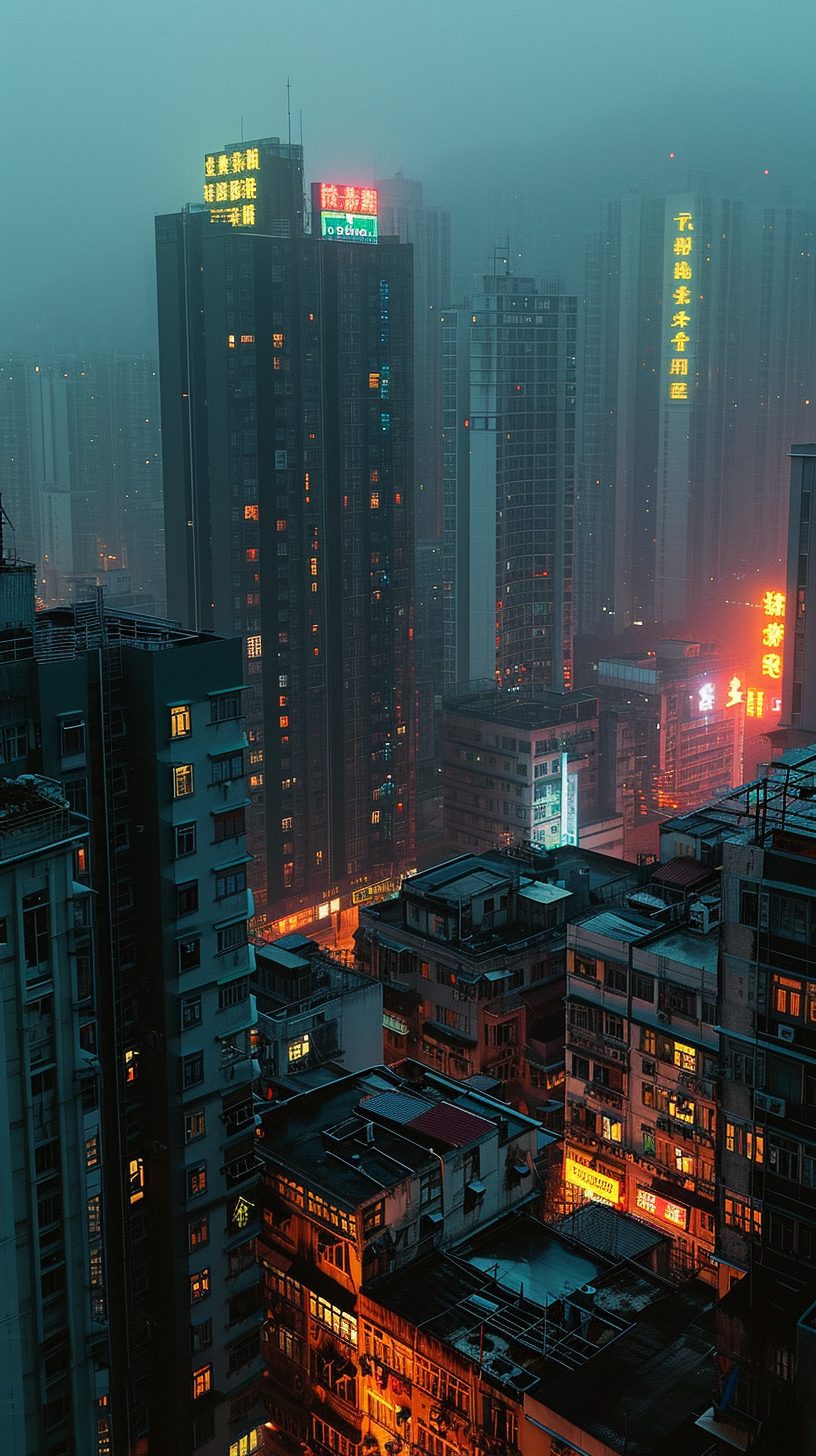 Apartment Buildings in Hong Kong with Neon Signs