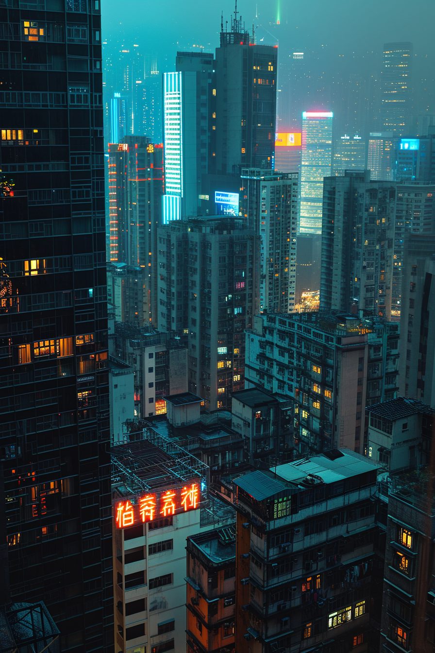 Apartment Buildings in Hong Kong with Neon Signs