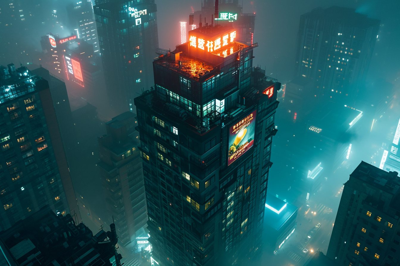 Apartment Buildings in Hong Kong with Neon Signs