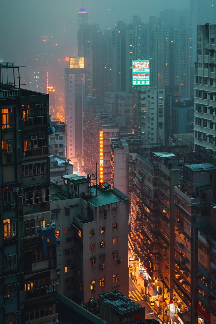 Apartment Buildings in Hong Kong with Neon Signs