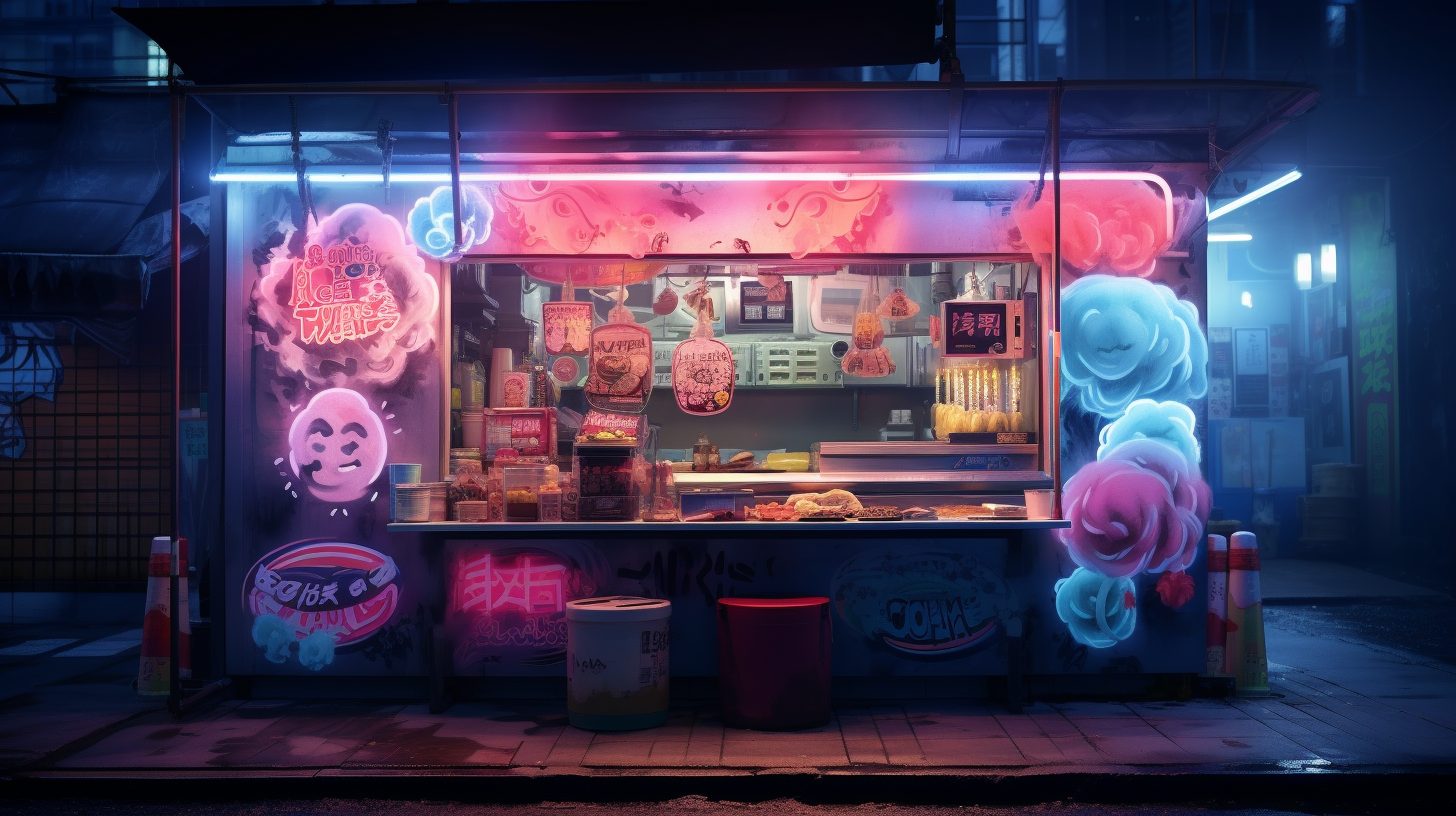Cyberpunk City Street Food Stalls