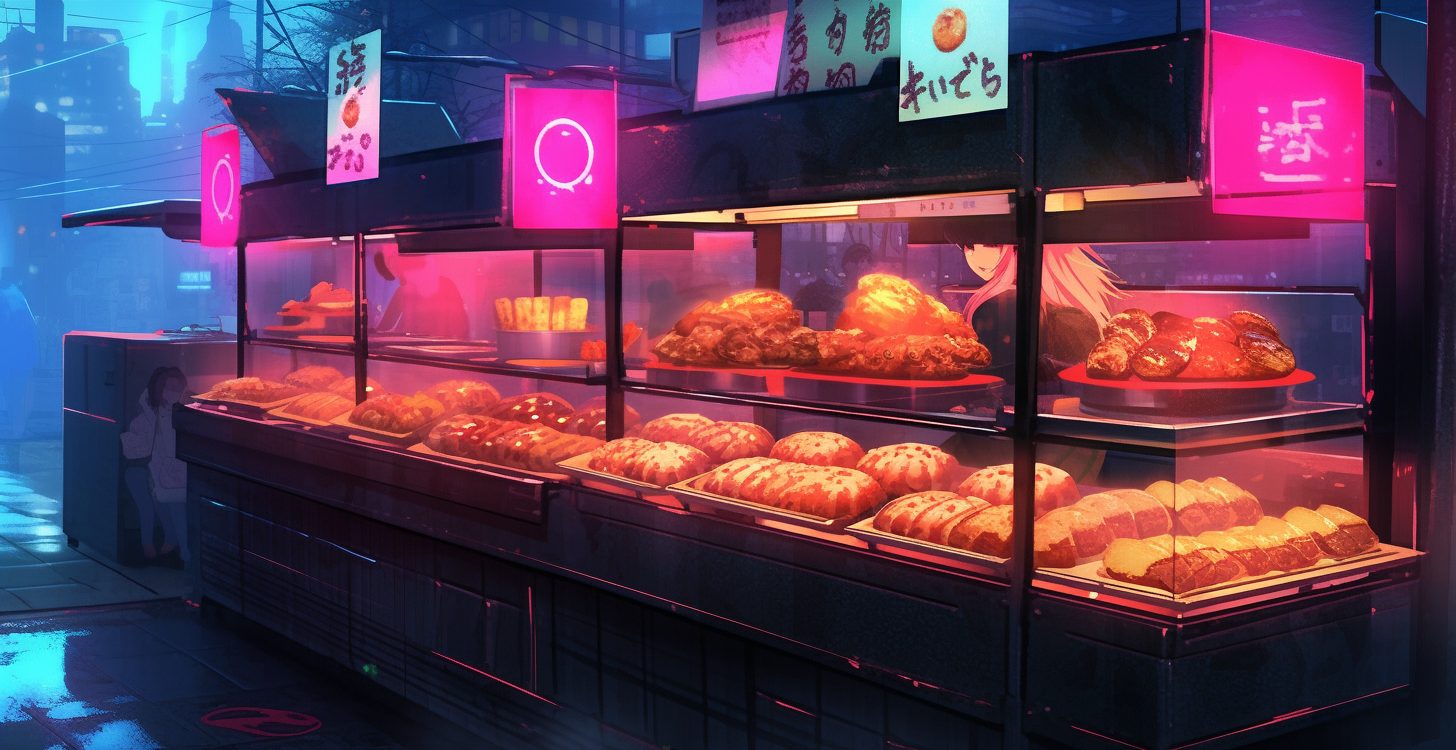 Cyberpunk City Street Food Stalls