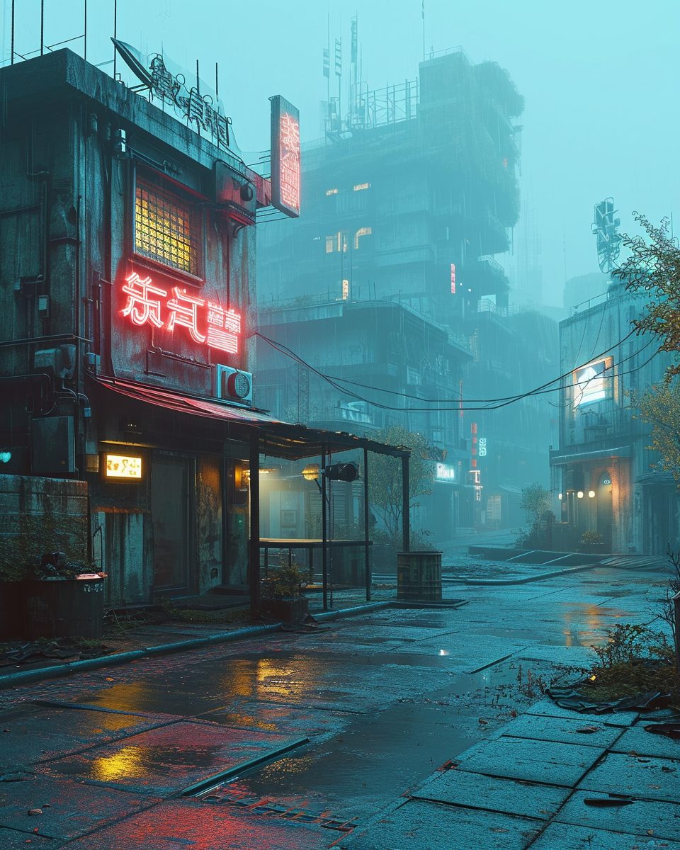 The Rural Houses in Japan with Neon Lights