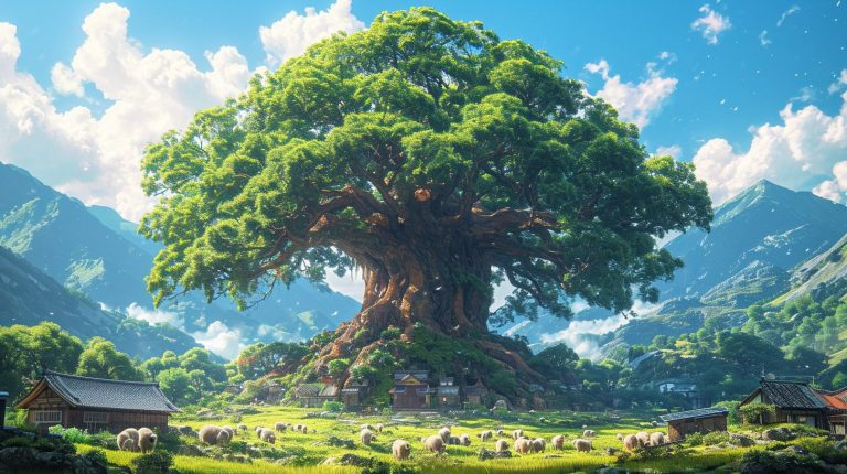 A Farm Village Under a Giant Tree