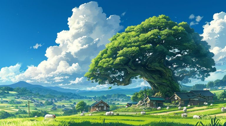 A Farm Village Under a Giant Tree