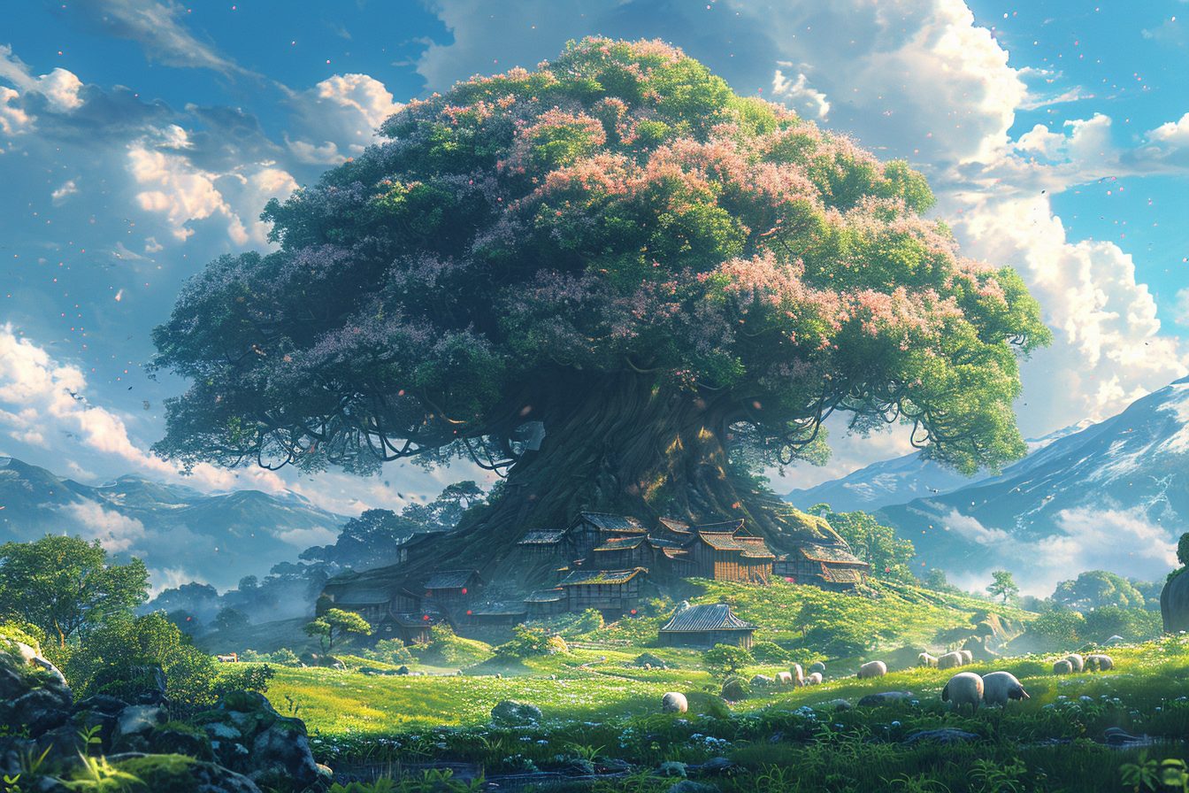 A Farm Village Under a Giant Tree