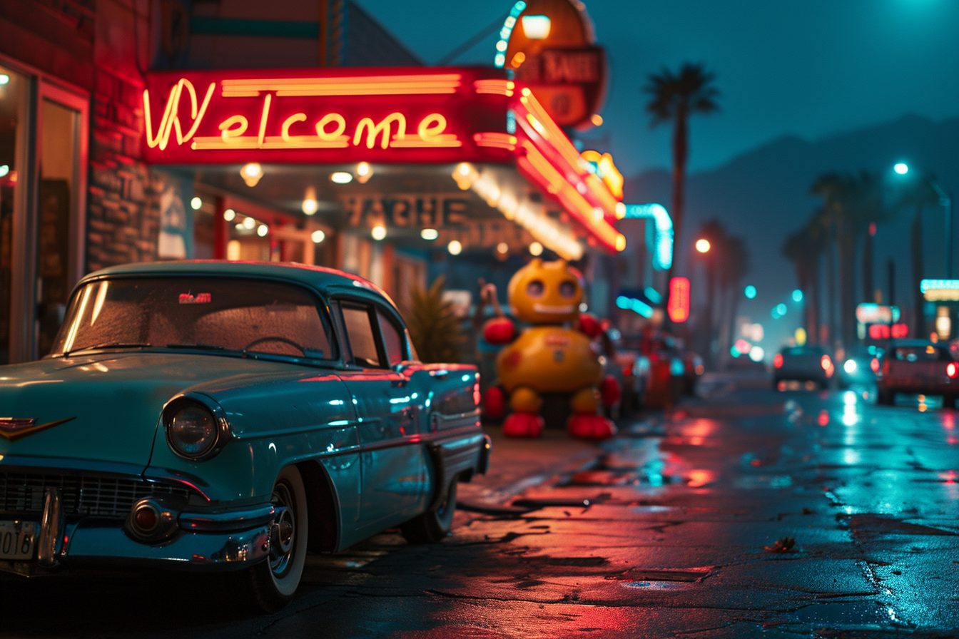 A Vintage Neon Shopping District in America