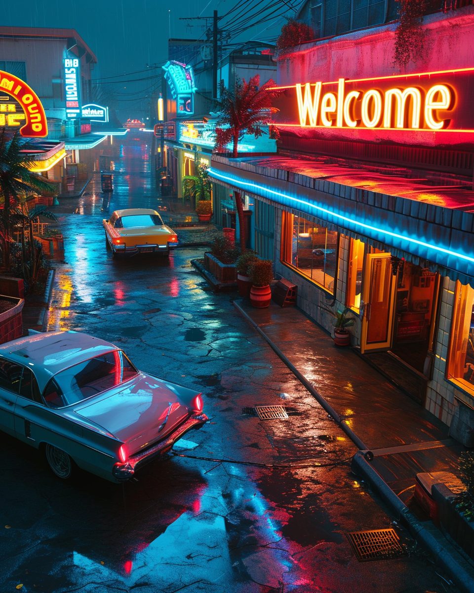A Vintage Neon Shopping District in America