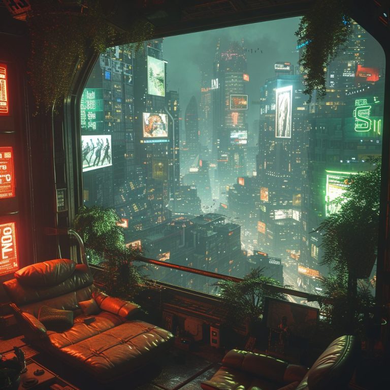 Apartment Balcony with a Cyberpunk City View