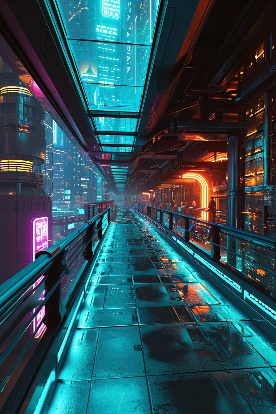 Futuristic Footbridges of Cyberpunk City