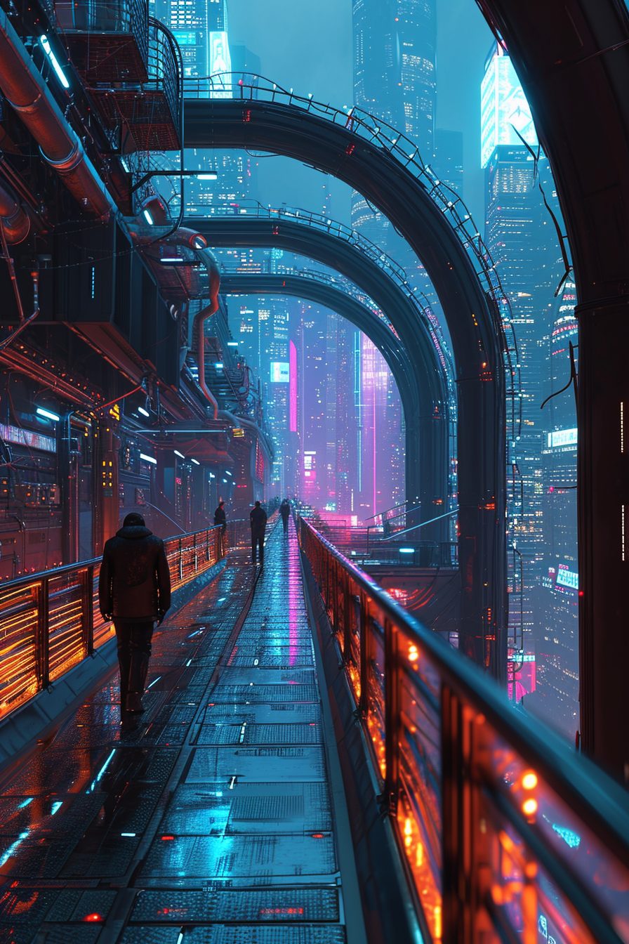 Futuristic Footbridges of Cyberpunk City