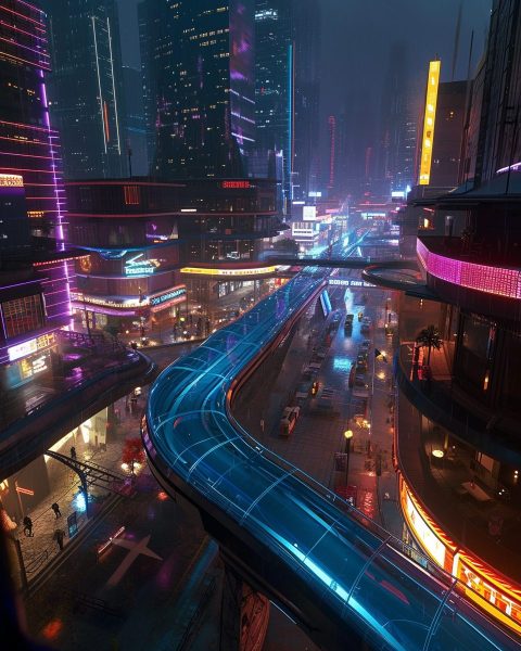 Futuristic Footbridges of Cyberpunk City